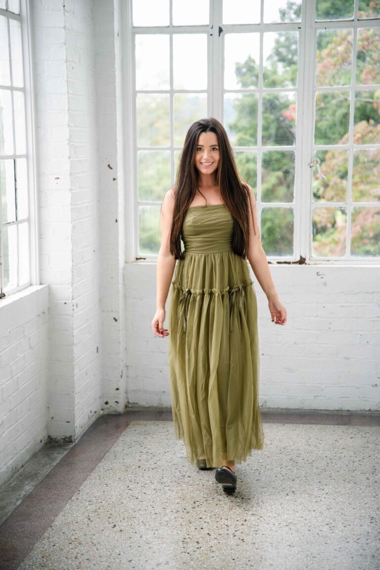 The Chandler | Olive Mesh Bow Maxi Dress - Bates Sisters Boutique