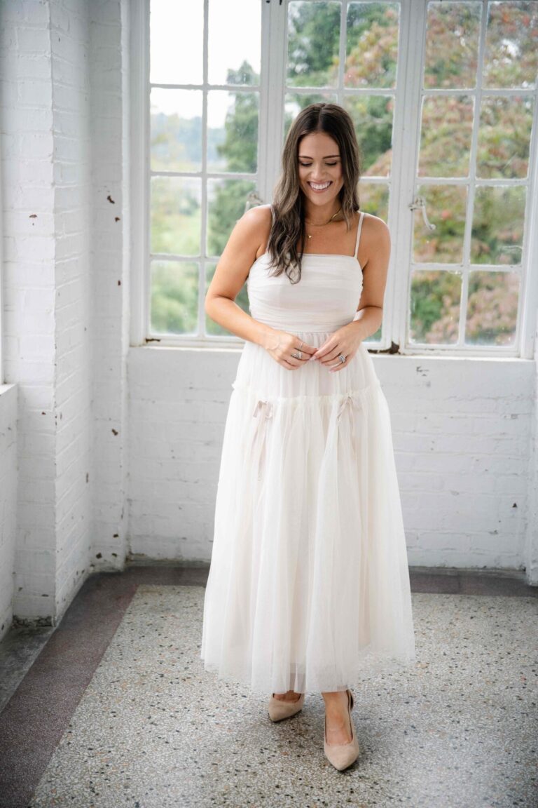 The Chandler | Ivory Ruched Mesh Bow Maxi Dress - Bates Sisters Boutique