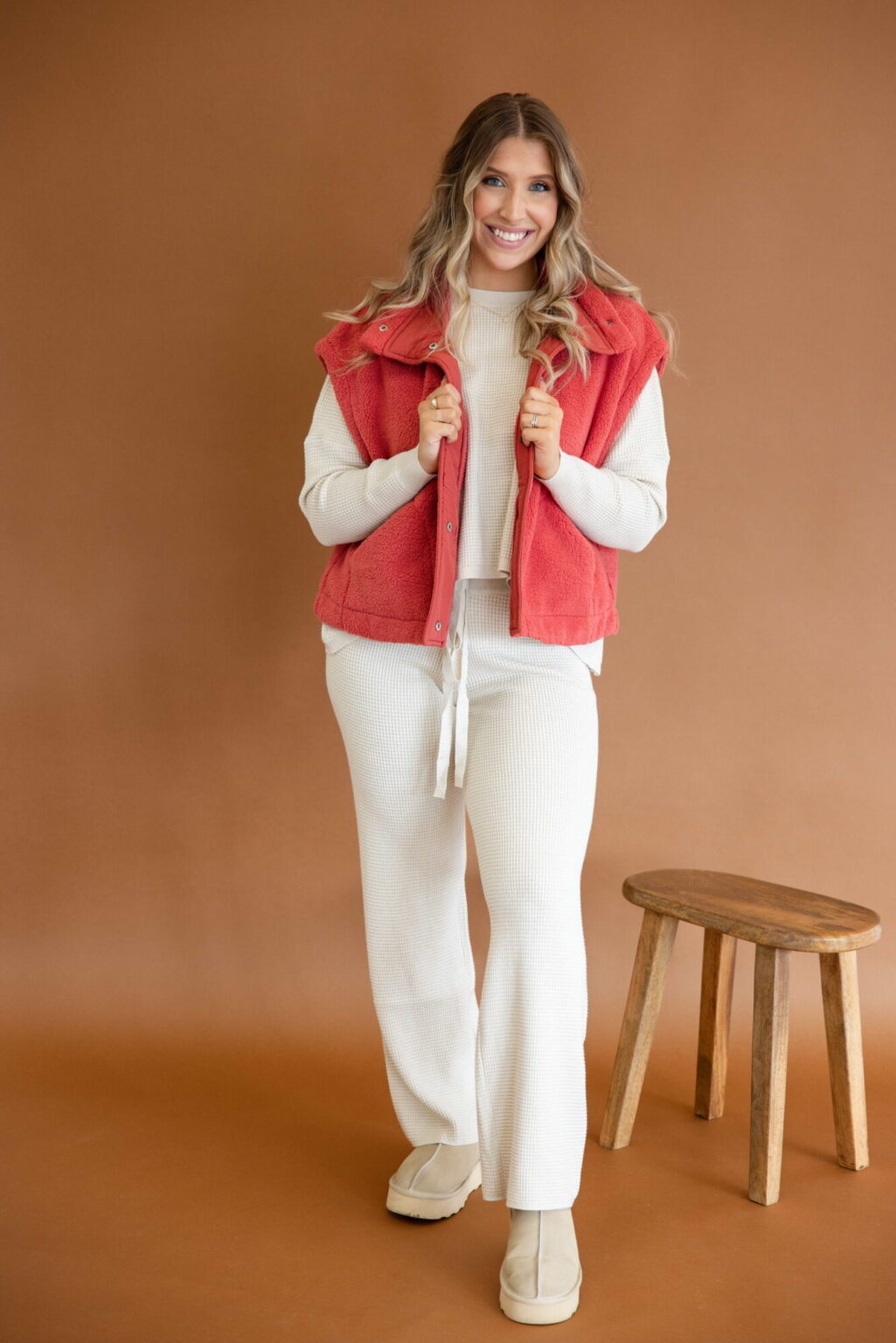 Fuzzy Button-up Vest | Candy Red - Bates Sisters Boutique