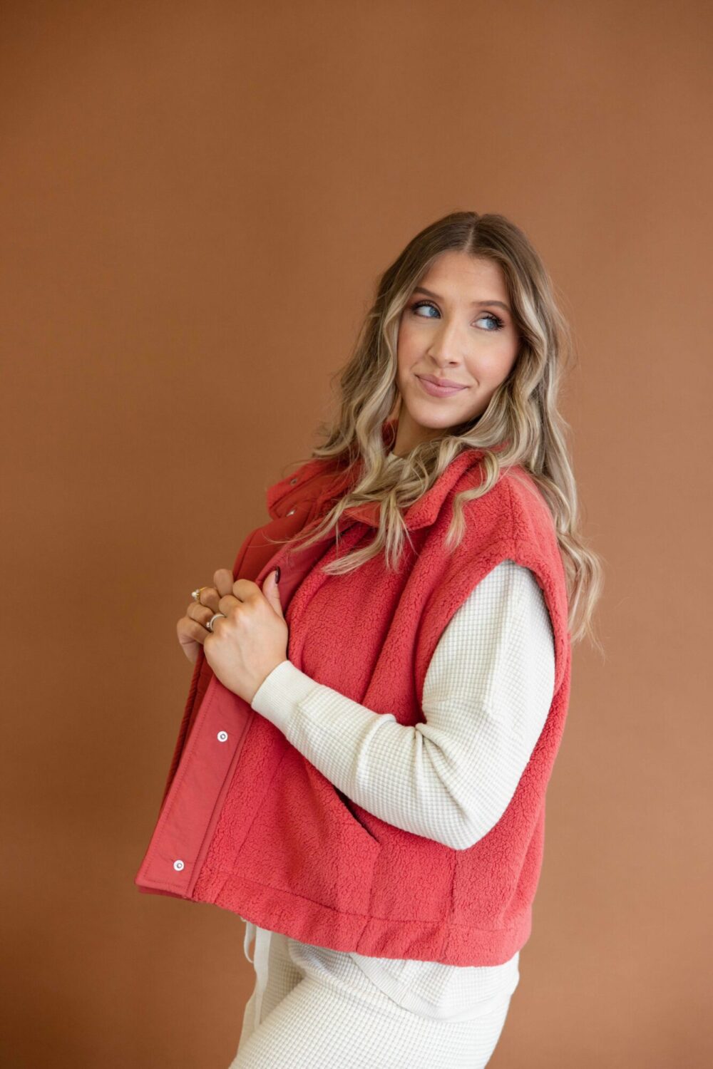 Fuzzy Button-up Vest | Candy Red - Bates Sisters Boutique